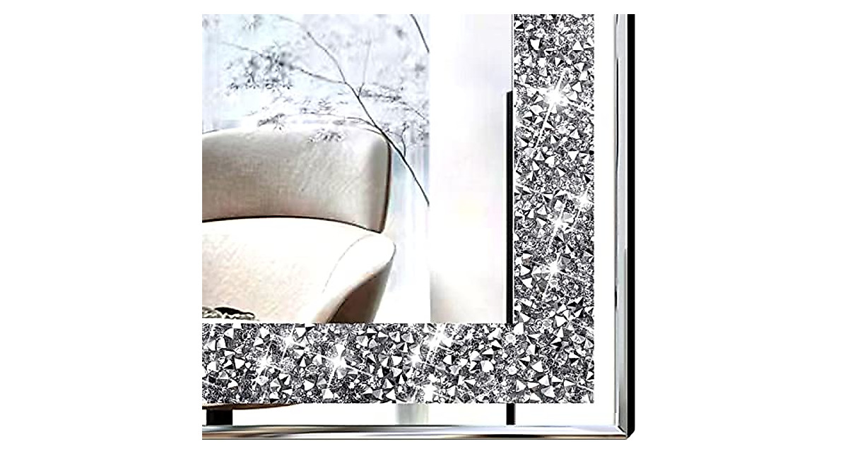 XIHACTY 2 Piece Wall Mirrors, Crush Diamond Mirrors Decor, Silver ...