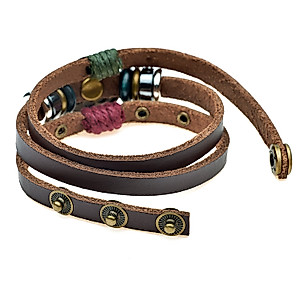 CELOKIY Women's Boho Brown Leather Wrap Bracelet with Brass/Bronze Lotus Flower Stack Trendy Jewelry