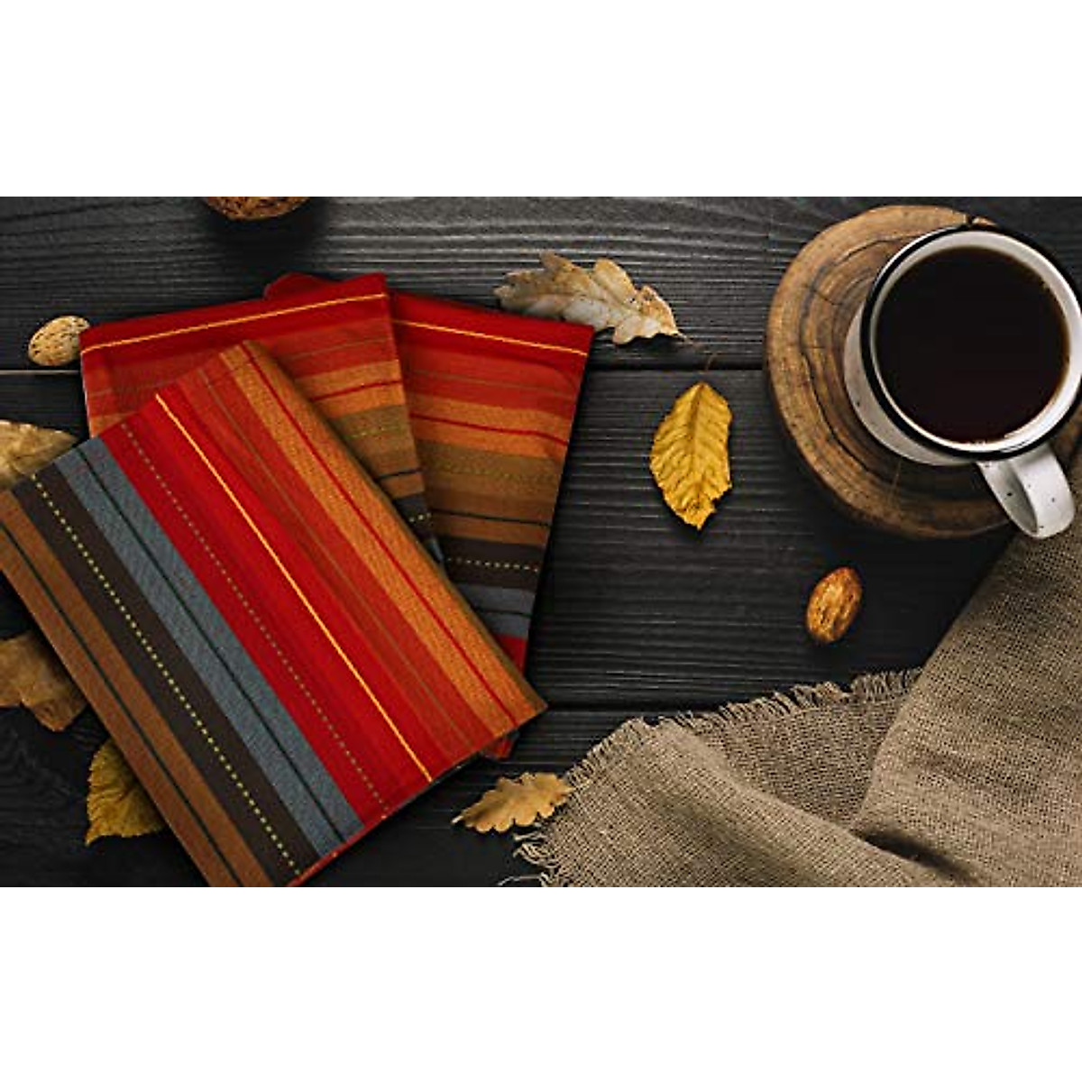 Urban Villa Kitchen Towels Cuisine Stripes Premium Quality 100% Cotton Dish Towels Mitered Corners Ultra Soft (Size: 20X30 Inch) Red Multi Highly Absorbent Bar Towels & Tea Towels - (Set of 6)