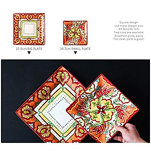 GagalU Porcelain Dinner SetDinner Set,5 Pieces Chic Square Ceramic Dinnerware Set Hand-Painted Underglaze Flower Plate Bowl Mug for 1 Person