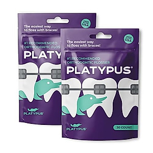 Platypus Orthodontic Flossers for Braces, 30 Count (Pack of 2), Ortho Picks for Adults & Kids, Fits Under Arch Wire, Non-Damaging, Encourage Flossing Habits