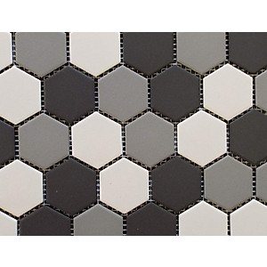 Matte Unglazed 2 Inch Mix Grey Blend Honeycomb Hex 2x2 Gray Porcelain Mosaic Floor Wall Tile Backsplash for Kitchen Bathroom Shower, Accnt Decor, Fireplace, Flooring (Box of 10 Sheets) (Mid Grey)