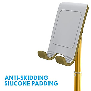 Aduro Elevate Phone & Tablet Holder Stand, Adjustable Height Cell Phone Stand Holder for Desk Compatible with iPhone iPad Galaxy All Phones & Tablets (Gold)