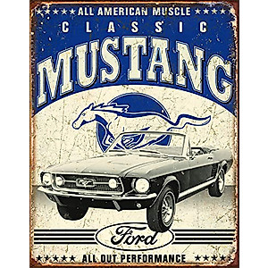 Desperate Enterprises Classic Ford Mustang Tin Sign - Nostalgic Vintage Metal Wall Decor - Made in USA - 12.5" W x 16" H