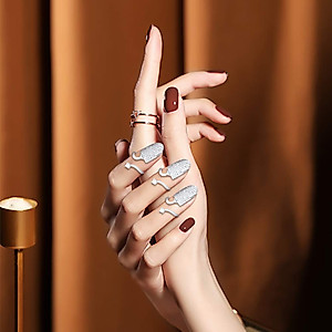 JINAO 14K 6 Times Gold Platinum Plated Full Bling Iced Out CZ Women Fashion Finger Nail Ring for women Unique Fingernail Protective Nail Cap Cover Ring (White Gold)