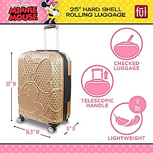 FUL Disney Minnie Mouse 25 Inch Rolling Luggage, Textured Hardshell Suitcase with Wheels, Gold, (FCFL0061-270)