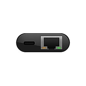 Belkin USB C To Ethernet + Charge Adapter - Gigabit Ethernet Port Compatible with USB C Devices - USB C to Ethernet Cable For MacBook Air, MacBook Pro & Windows - Ethernet to USB C Adapter - Black