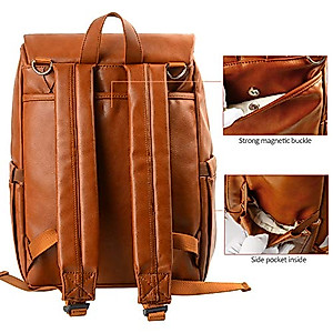 KZNI Leather Diaper Bag Backpack, Nappy Bag Baby Bags for Mom Unisex Maternity Diaper Bag with Stroller Hanger|Thermal Pockets|Adjustable Shoulder Straps|Water Proof| LargeCapacity (Brown)