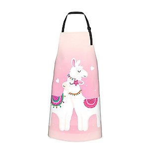 XBAKETOP Alpaca Apron With Pockets For Women Waterproof apron for Kitchen Cooking BBQ Cute Apron Love You llama Adjustable Unisex Outdoor Pink Apron 28x33 Inches…