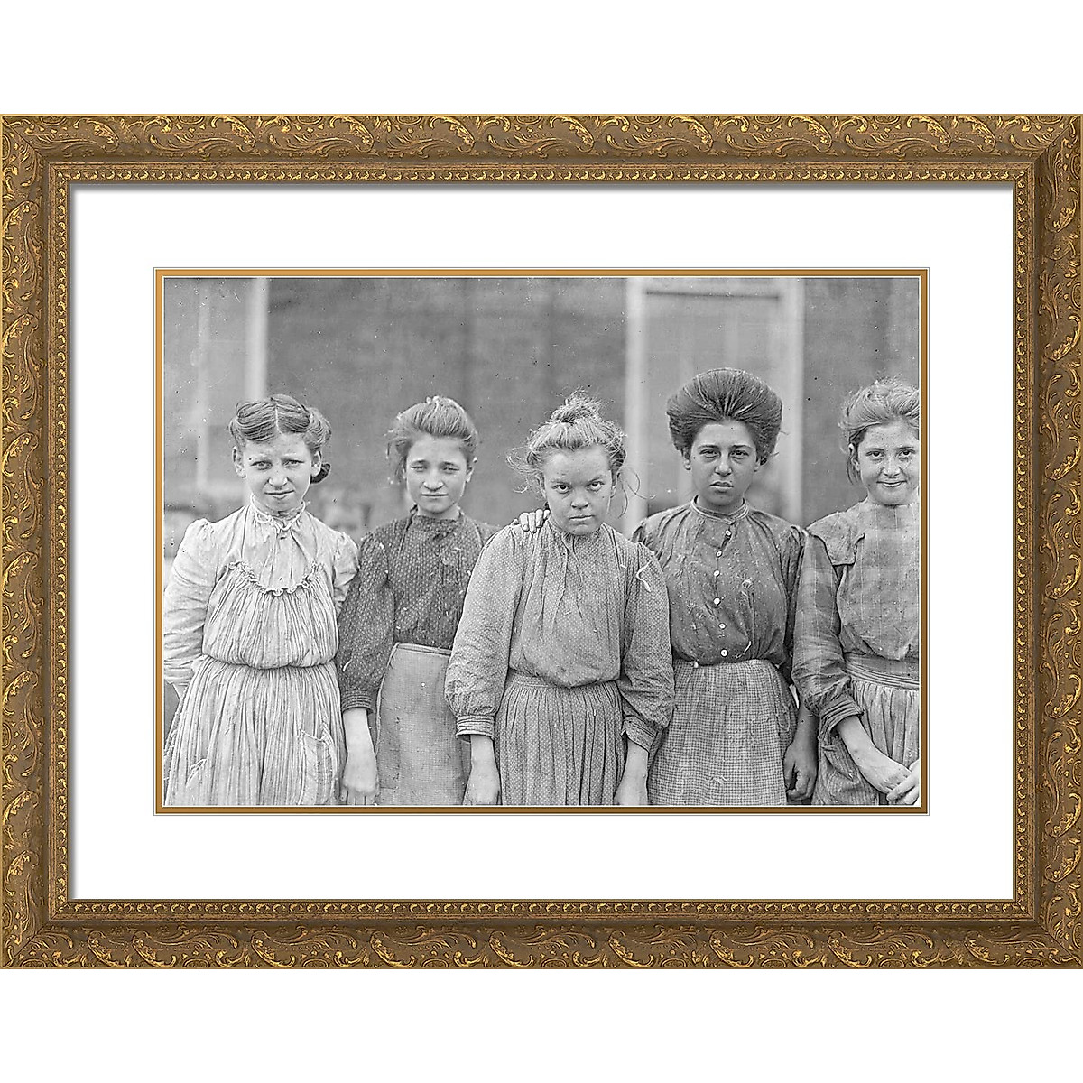 ArtDirect Hine, Lewis Wickes 24x19 Gold Ornate Framed Art Print with Double Matting Titled: Some Adolescents in Bibb MFG Co. Macon, GA