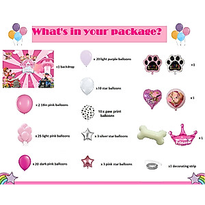 Pink Dog Birthday Party Decorations, Paw Theme Party Supplies Set for Girl’s/Boy’s with Balloons Garland kit, Pink Dog Backdrop, Dog Foil Balloons (PINK-A)