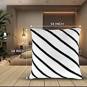 4 Piece Throw Blanket with Pillow Covers Set - Black & White Stripes Fleece Blanket with 3 Throw Pillow Covers - Soft Fluffy Cozy Flannel Blanket - Black, White and Stripe Square Pillow Covers 18x18