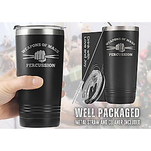 Onebttl Funny Drummer Gifts For Men, Women, Music Lover Gifts for Drummers, 20 oz/590 ml Stainless Steel Insulated Tumbler with Straw, Lid, Weapons of Mass Percussion