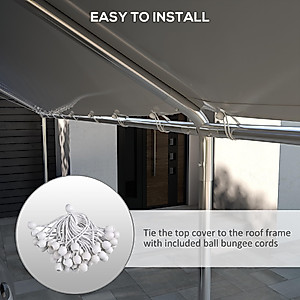 Outsunny 10' x 20' Carport Replacement Top Canopy Cover, UV Resistant and Water Resistant Car Port Portable Garage Tent Cover with Ball Bungee Cords, White, Only Cover