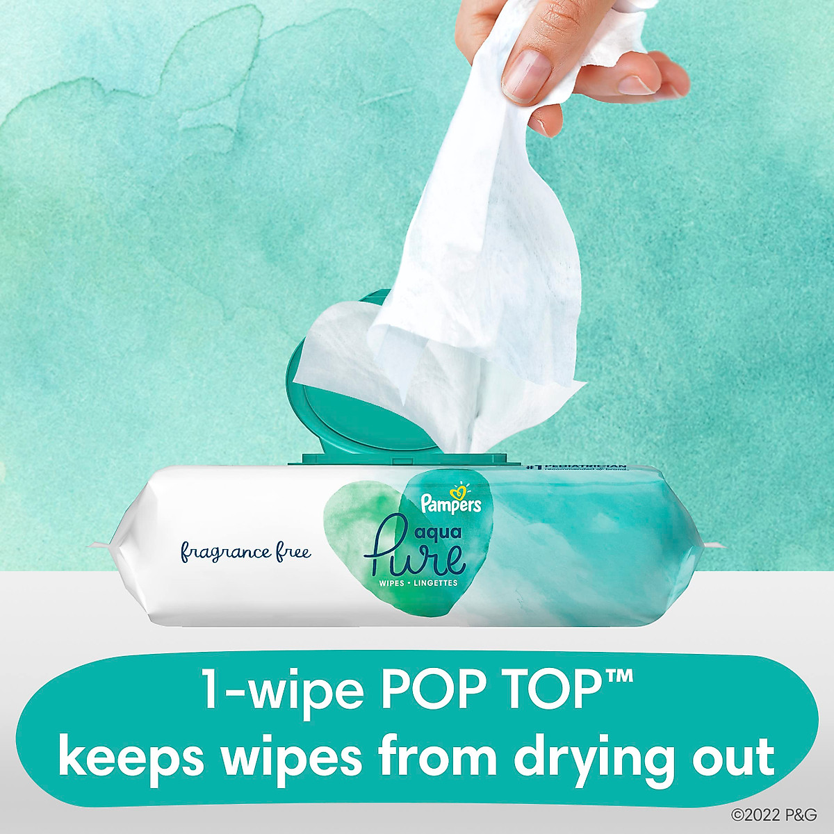 Pampers Aqua Pure Sensitive Baby Wipes, 99% Water, Hypoallergenic, Unscented, 2 Flip-Top Packs (112 Wipes Total)