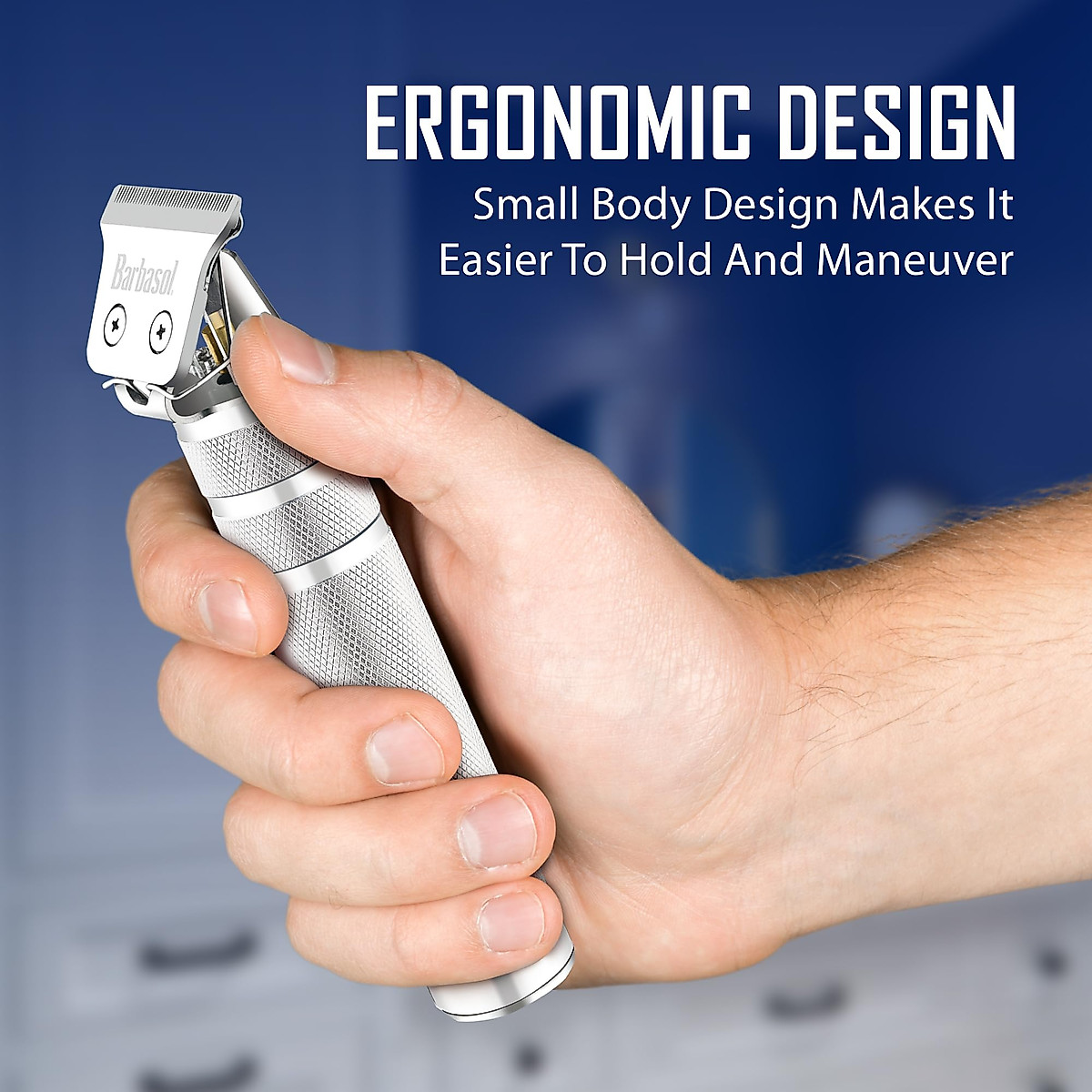 Barbasol Stainless-Steel Rechargeable Zero-Gapped T-Blade Trimmer, Hanging Blade, 3 Guide Combs