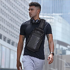 OZUKO Sling Bag, Chest Shoulder Backpack Crossbody Bag for 11-inch iPad Pro, Water-resistant Lightweight Daypack with 6 Pockets for Travel, Work, Sport, 8L (Black 3.0)