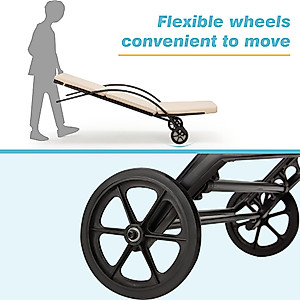 HOMREST Chaise Lounge Chair Outdoor Set of 2, Patio Lounge Chair with Wheels and Removable Cushion,Wicker Pool Sunbathing Lounge Chair for Outside, Patio, Porch, Backyard (Khaki)