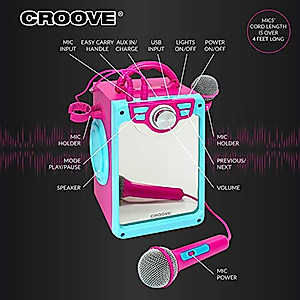 Portable Karaoke Machine for Teens - Pink Karaoke Speaker Set With 2 Microphones - Bluetooth/AUX/USB Inputs, Karaoke System With Microphone Gifts for Girls & Adults - Singing Machine With Disco Lights