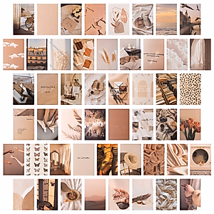 50PCS Beige Aesthetic Picture for Wall Collage, 4x6’’ Boho Cards, Cream Collage Print Kit, Warm Color Room Decor for Girls, Wall Art Print for Room, Dorm Photo Display, VSCO Poster for Bedroom
