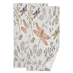 xigua Vintage Dragonfly Plant Hand Towels, Ultra Soft Absorbent Fingertip Towels Bath Decorative Guest Towel for Bathroom Kitchen Hotel Gym Spa 14x28 Inch (2PACK)