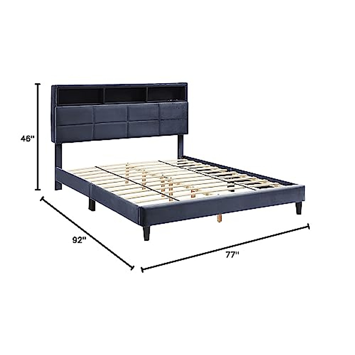 Furniture of America Halifax Modern Storage Fabric California King-Size Bed with USB for Bedroom, Guest Room Bed, Gray