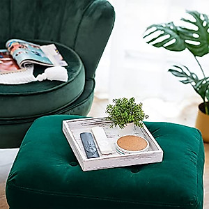 Hanobe Square Wooden Ottoman Tray: Small Square Tray Torched Wood Farm House Serving Tray for Coffee Table Rustic White Washed Candle Tray Distressed Organizer Storage for Remotes Keys Glasses 9.8"