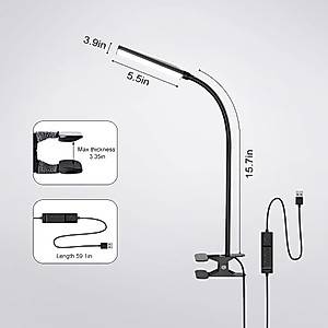 MONGERY LED Desk Lamp, Eye-Caring Table Lamps with USB Charging Port,7 Brightness Levels & 5 Color Modes,Touch Control and Memory Function,7W Flexible Gooseneck Reading Lamp for Home Office, White