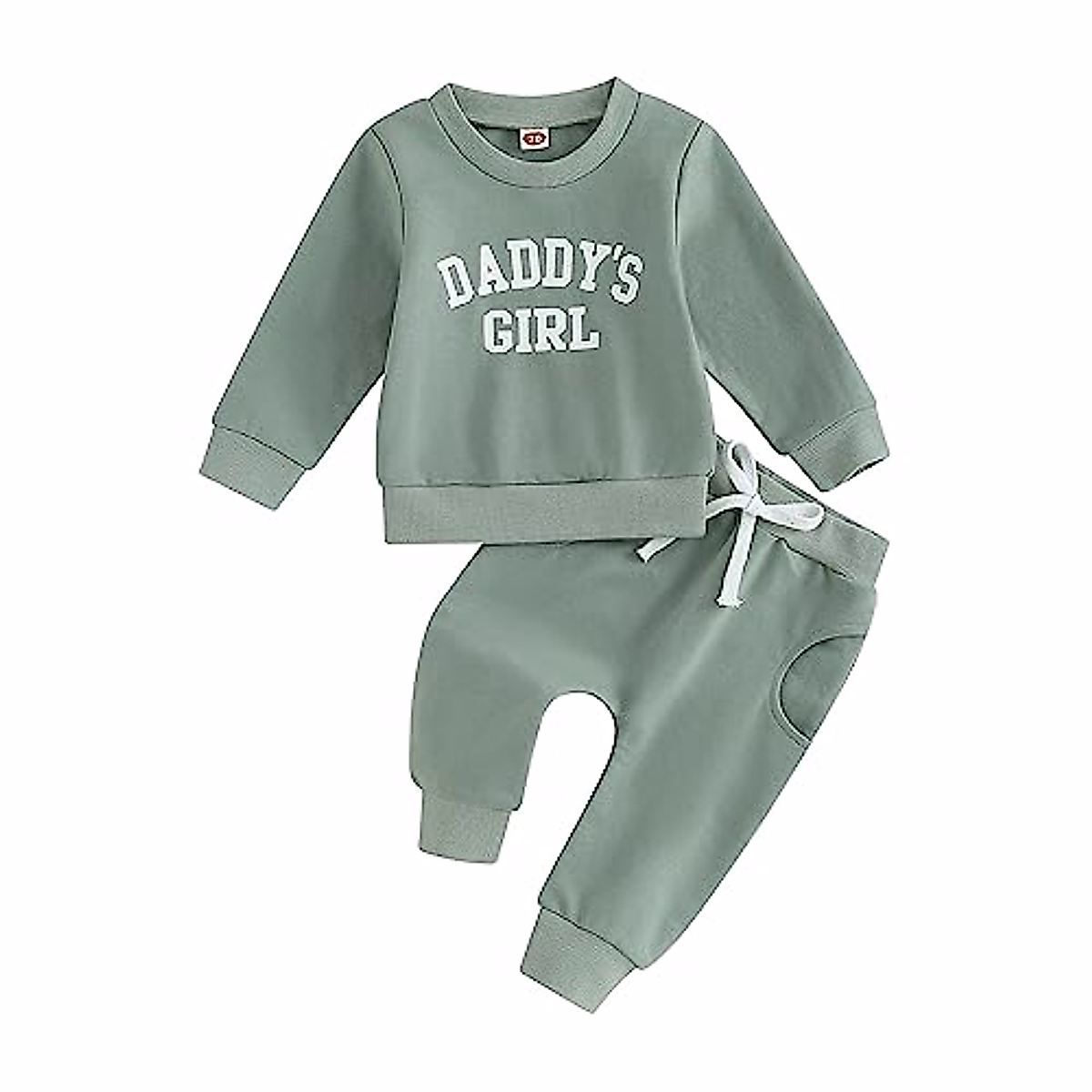 Sduydiosy Toddler Baby Girl Fall Outfit Letter Print Sweatshirt Top Elastic Waist Pant Cute Infant Newborn Winter Clothes Set (Daddys Girl Green, 18-24 Months)