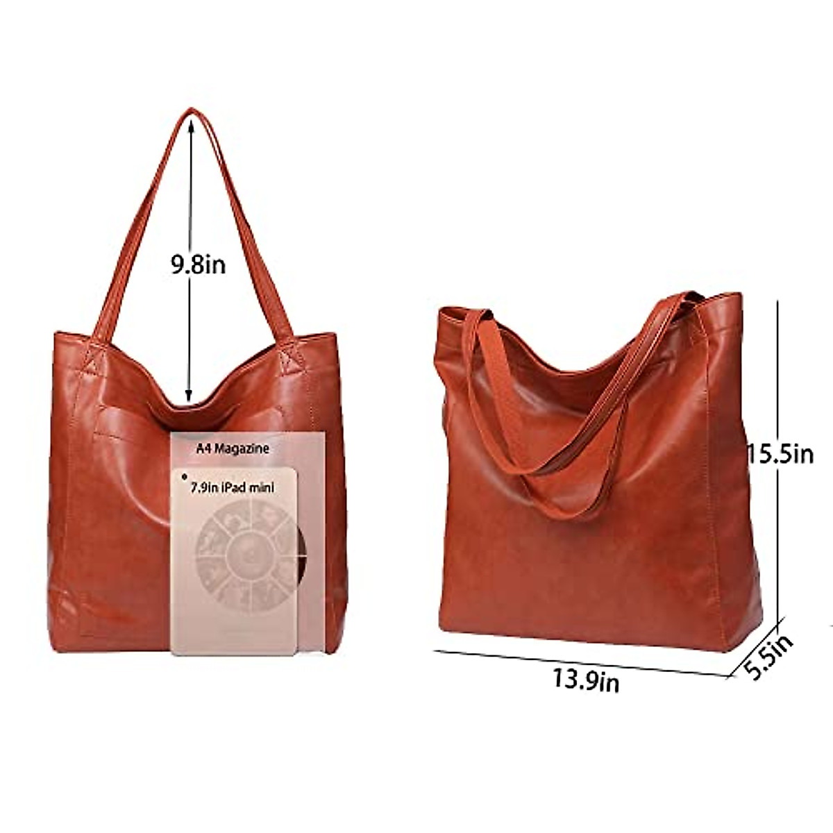 Women Tote Bags Top Handle Satchel Handbags PU Faux Leather Shoulder Purse (saddle tan)