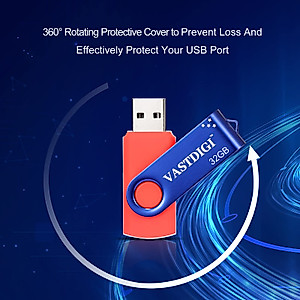 VASTDIGI 32GB USB Flash Drives 5 Pack USB 2.0 Flash Drive Swivel Memory Stick Thumb Drives with LED Light for Data Storage and Backup