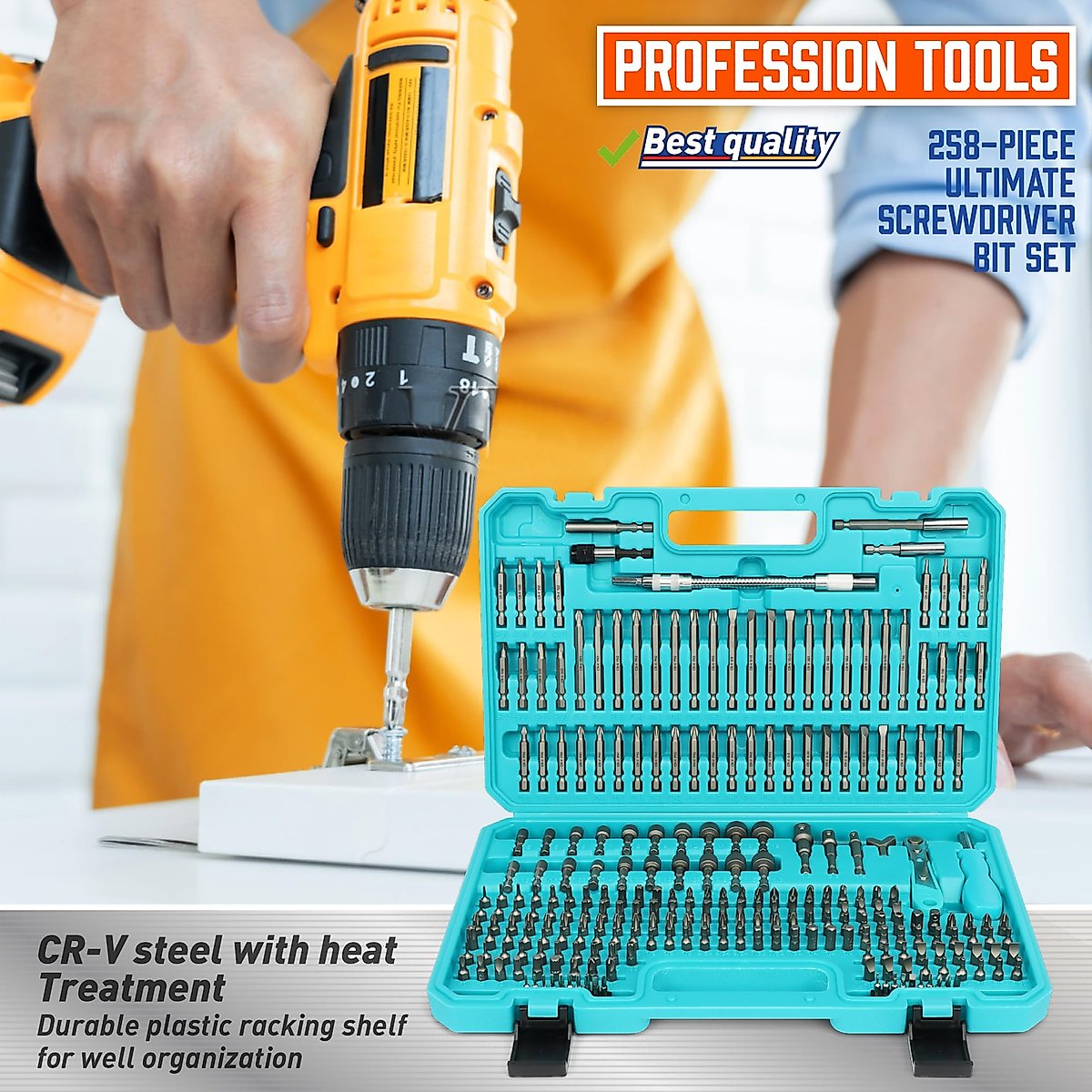 Amartisan 258-Piece Ultimate Screwdriver Bit Set, Chrome Vanadium Steel Driver Bit Set, Security bit set, Includes Bits Holder, Nut Driver, etc (Blue)