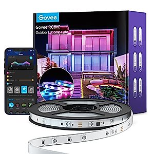 Govee Outdoor LED Strip Lights, 32.8ft RGBIC Outdoor Lights Work with Alexa, IP65 Waterproof Lights Strip, 16 Million Colors with App Control, Music Sync Outdoor Rope Lights for Roof Balcony Garden