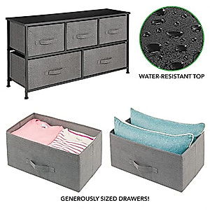 mDesign 21.65" High Steel Frame/Wood Top Storage Dresser Furniture Unit with 5 Removable Fabric Drawers - Wide Bureau Organizer for Bedroom, Living Room, Closet - Lido Collection, Charcoal Gray