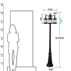 Aluminum Outdoor Lamp Post Birdcage, Hardwired Street Light Post for Outside, 3-Head Pole Light Modern Lamp Post Outdoor Lighting with Clear Glass Panels for Garden Patio Backyard Walkway Driveway
