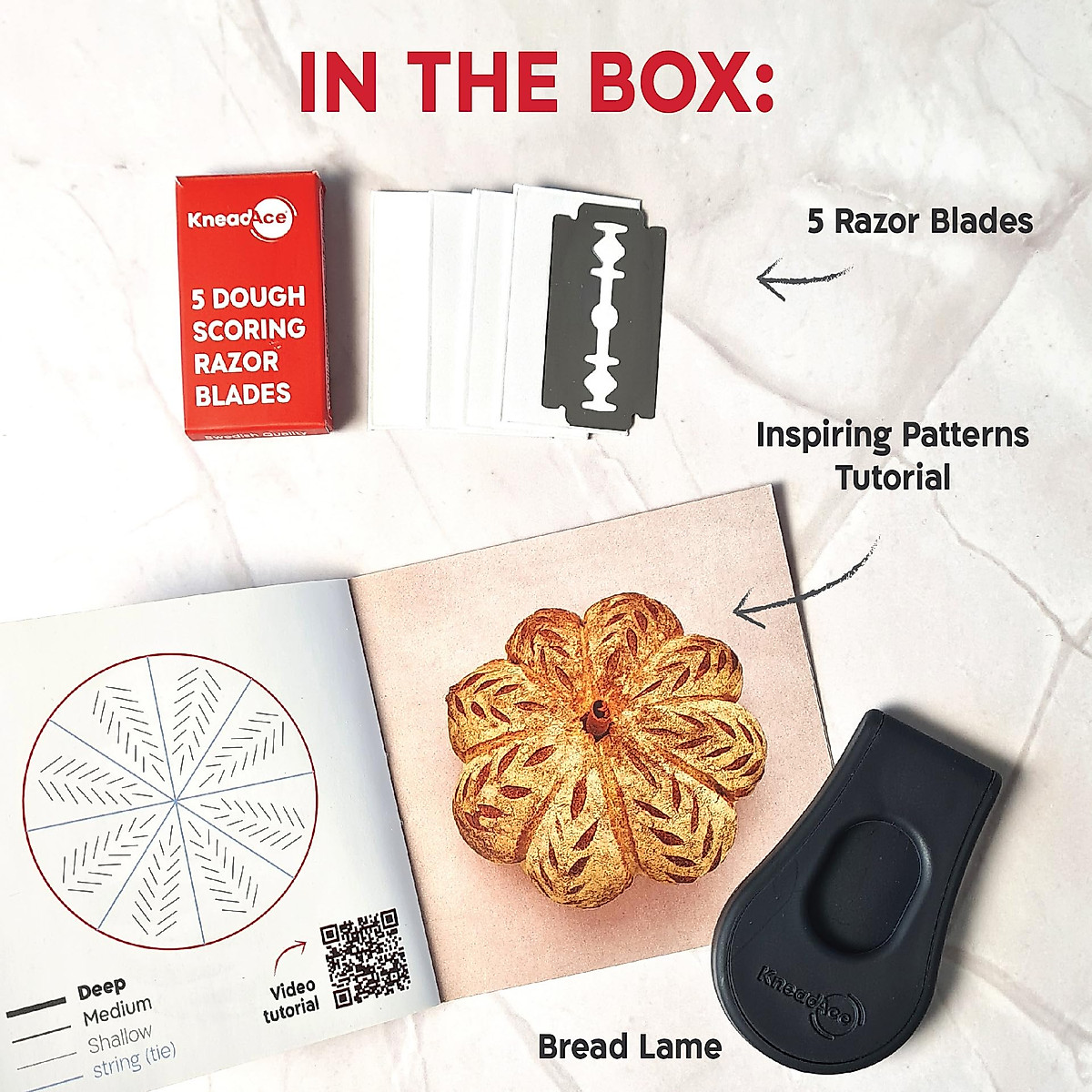 KNEADACE Extractable & Magnetic Bread Lame Dough Scoring Tool - Professional Sourdough scoring tool for Sourdough Bread baking & Bread Making Tools - Scoring Patterns booklet & 5 Razor Blades