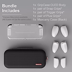 Skull & Co. GripCase OLED Bundle: A Dockable Transparent Protective Case with Replaceable Grips [to fit All Hands Sizes] for Nintendo Switch OLED Model- Neon Blue (L) Neon Red (R)
