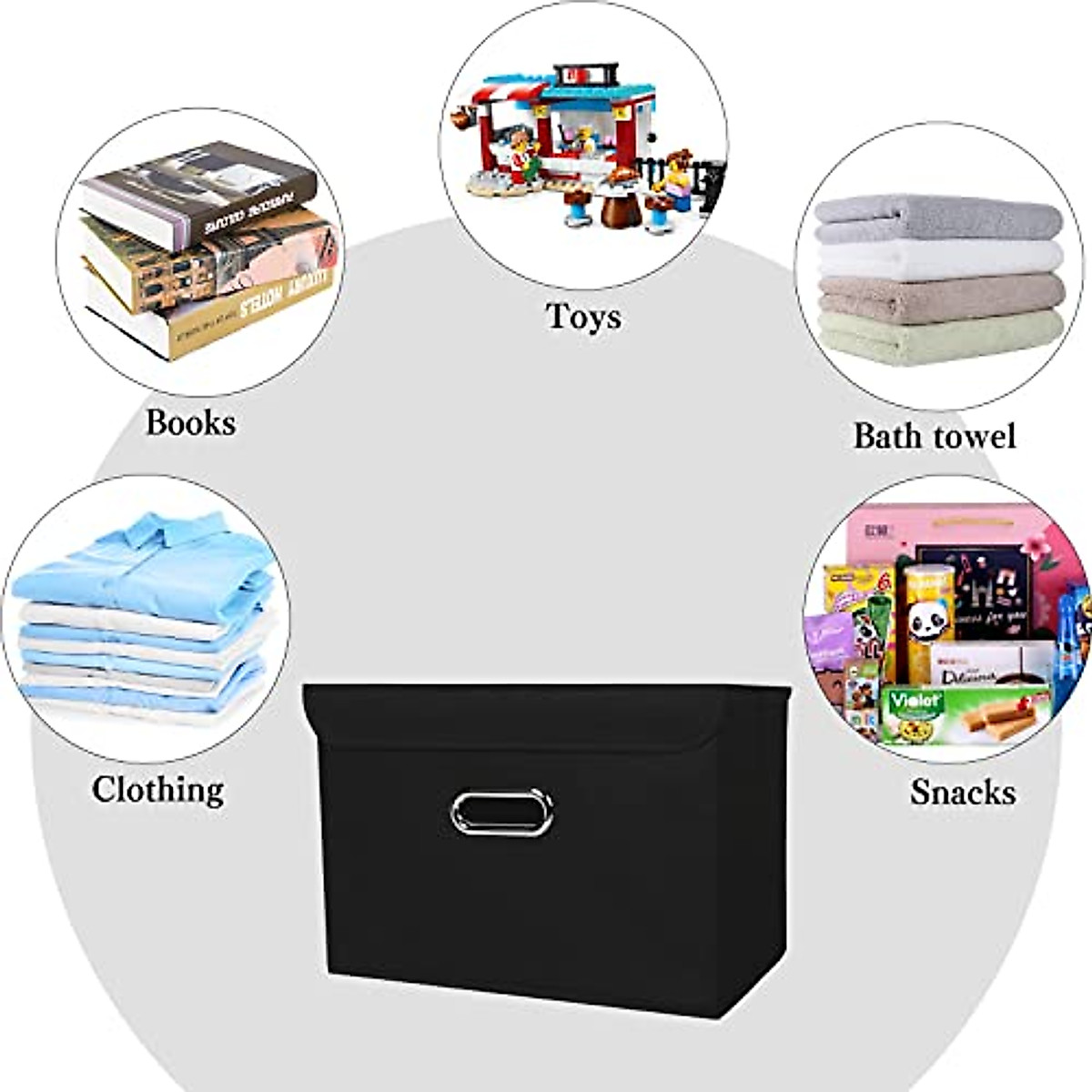 DABEACT Foldable Fabric Storage Cube Bins with Lids collapsible storage bins basket Closet Organizers with Handles for Home ,Storage Boxes for Organizing,3 Pack,(Black)