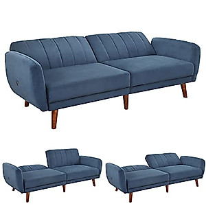 PEFEK Futon Sofa Bed Sleeper Loveseat Convertible Couch for Living Room with USB Charging, Modern Velvet Teal Love Seat Sofá Couch, Sofa Cama para Sala Muebles, Navy