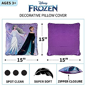 Franco Kids Bedding Soft Decorative Pillow Cover, 15 in x 15 in, Disney Frozen 2