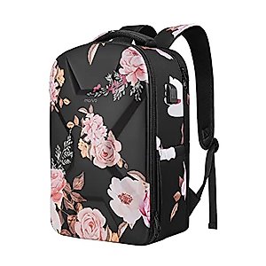 MOSISO 15.6-16 inch 35L Laptop Backpack for Women Men, Waterproof Peony Hardshell Travel Business Computer Bag College School Bookbag, Anti-Theft Daypack with USB Charging Port & Luggage Strap, Black