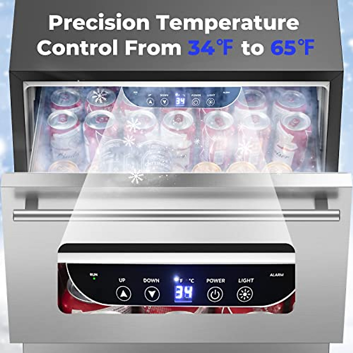 24 Inch Outdoor Drawer Fridge, Under Counter Double Drawer Beverage Refrigerator, 4.9 Cu.Ft. Weather Proof IPX4 Stainless Steel Auto Defrost 34-65℉ Built-in Fridge, ETL & DOE Approved