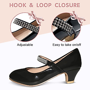 BESSIVIC Girls Dress Shoes Mary Jane Shoes for Girls with Low Heel, Princess Flower Ballet Flats for Wedding School Party Black US 2