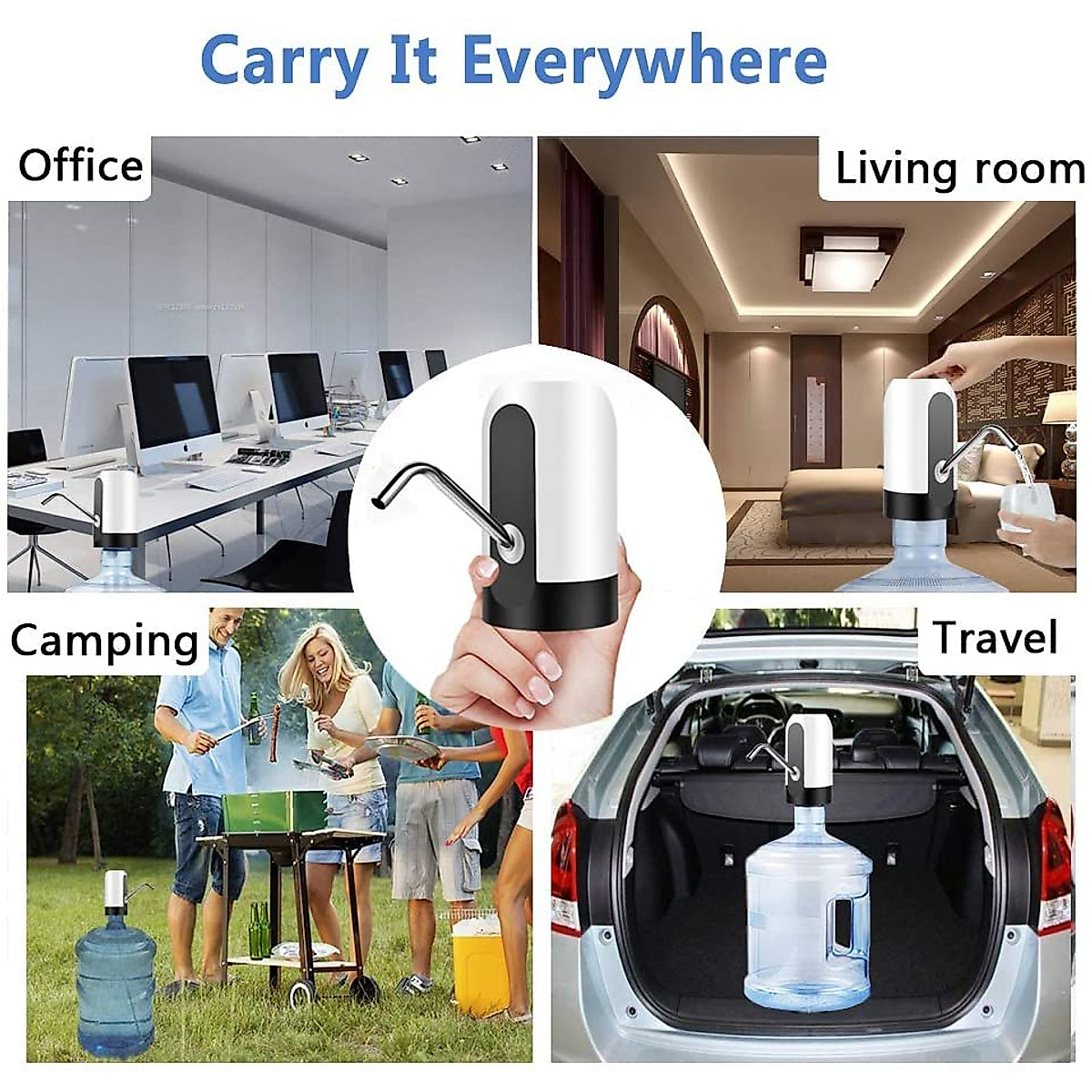 Electric Drinking Water Bottle Pump, USB Charging Automatic Drinking Water Dispenser, 5 Gallon Water Pump Dispenser, Portable Water Jug Pump for Universal 2-5 Gallon Bottle, for Home, Office, Travel