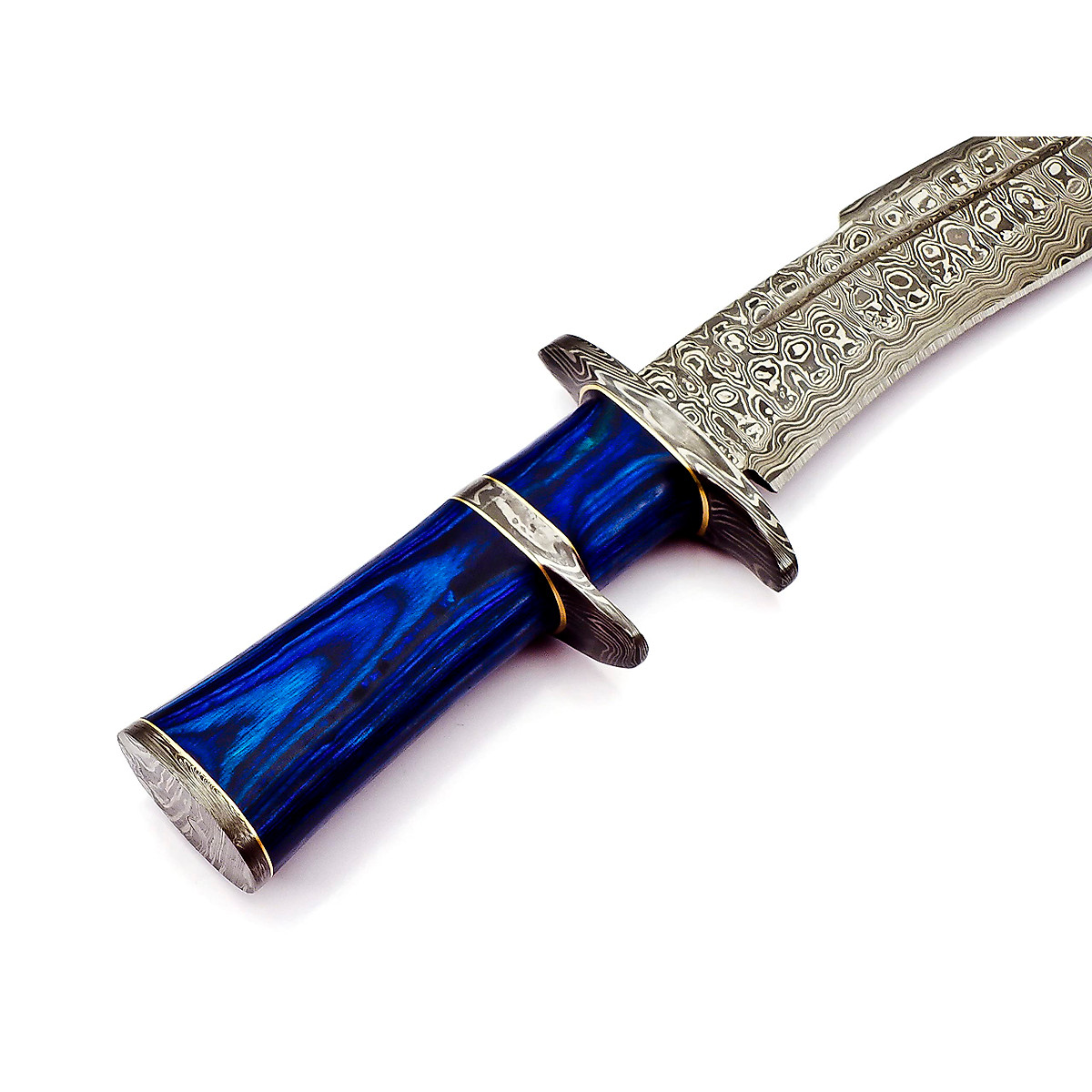 Skokie Knives Custom Damascus Steel Hunting Knife Blue Pakka Wood Handle-Handmade Premium Quality Edge Fixed Blade–Multipurpose–Ideal for Survival Camping Hiking Outdoor Every Day Carry Professional