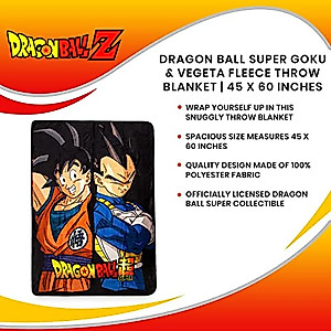 Dragon Ball Super Goku & Vegeta Fleece Throw Blanket | Plush Soft Polyester Cover For Sofa and Bed, Cozy Home Decor, Luxury Room Essential | Anime Manga Gifts For Adults, Teens | 45 x 60 Inches