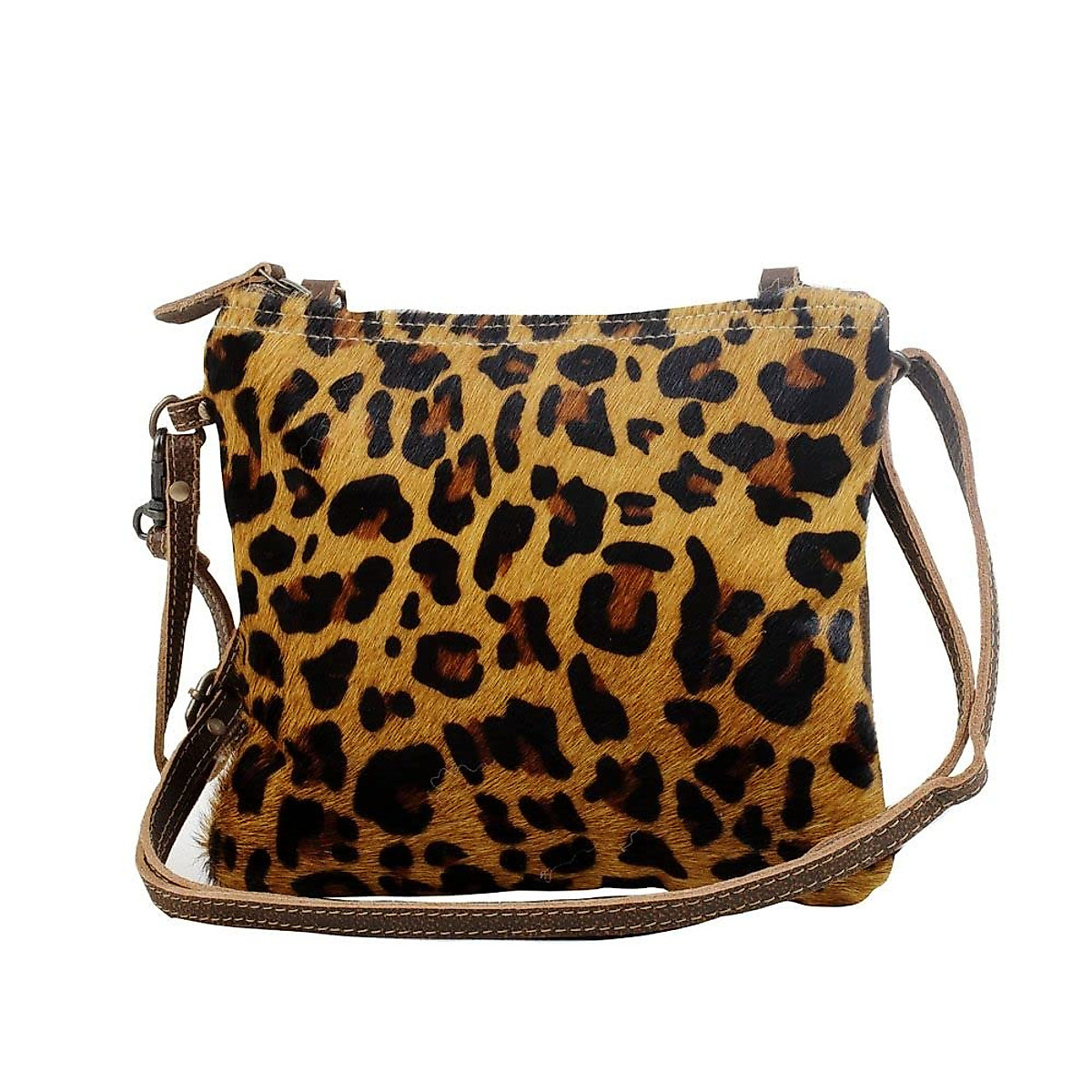 Myra Bag Western Hairon Crossbody Bag for Women - Leather Purse Shoulder Bag Retro Leopard