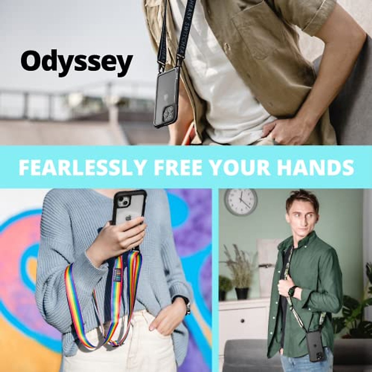 SWITCHEASY Rugged iPhone 13 Case with Strap - Odyssey, US Military-Grade Drop Protection, Aluminum Alloy 6.1" Crossbody Case with Lanyard, Adjustable Fashion Neck Strap (Classic Black, 2 Lens)