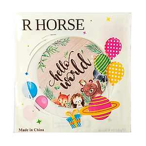 R HORSE Baby Birth Announcement Sign with Marker Pen Double-sided Cartoon Animal Pattern Newborn Announcement Sign Personalized Wooden Baby Birth Sign for Christmas Baby Shower Birthday Gift Keepsakes
