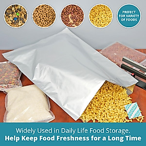 Dry-Packs 10 5 Gallon Mylar Bags with Oxygen Absorbers for Food Storage, 2000cc Oxygen Absorber, Long Term Food Storage Solution, Durable and Reliable Mylar Bags, 20"x30" Silver